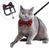 China Nylon Webbing Adjustable Cat Harness Kitty Rabbit Plaid With Removable Bowtie for sale