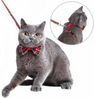 China Nylon Webbing Adjustable Cat Harness Kitty Rabbit Plaid With Removable Bowtie for sale