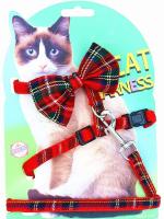 China Nylon Webbing Adjustable Cat Harness Kitty Rabbit Plaid With Removable Bowtie for sale