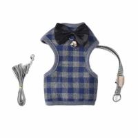 China Bowtie Cat Dog Harness Vest British Style Plaid Hareness Breathable Mesh Padded for sale