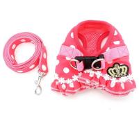 China Puppy Cat Small Girl Dog Dots Vest Harness Leash Set Mesh Padded No Pull Lead for sale
