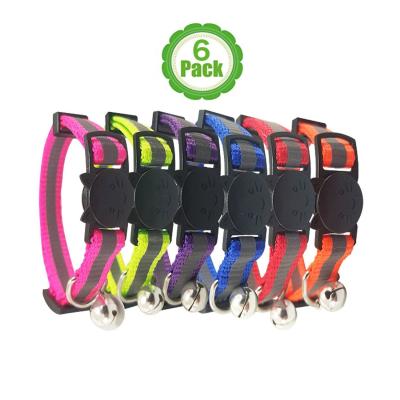 China 6 Set Solid Safe Cat Harness Collar , Nylon Reflective Cat Collar With Bell for sale