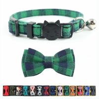 China Breakaway Bow Tie Cat Collar With Bell Plaid Design Adjustable Safety for sale