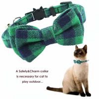 China Breakaway Bow Tie Cat Collar With Bell Plaid Design Adjustable Safety for sale