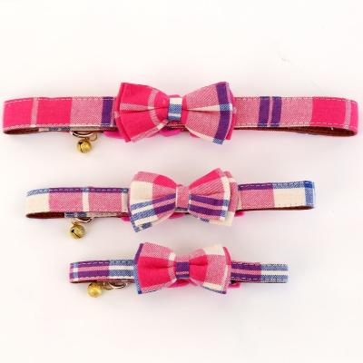 China Soft Comfortable Cat Dog Collar With Cute Plaid Bowtie Large Size Neck 14.4