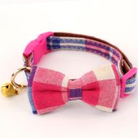 China Soft Comfortable Cat Dog Collar With Cute Plaid Bowtie Large Size Neck 14.4