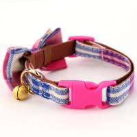 China Soft Comfortable Cat Dog Collar With Cute Plaid Bowtie Large Size Neck 14.4