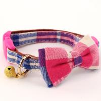China Soft Comfortable Cat Dog Collar With Cute Plaid Bowtie Large Size Neck 14.4