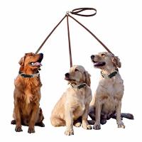 China 3 Way Handmade Dog Leather Leashes For 3 Dogs 360° Swivel Rotate Freely for sale