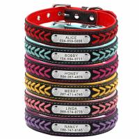 China Personalized Nameplate Custom Leather Dog Collars , Braided Leather Engraved Dog Collars for sale