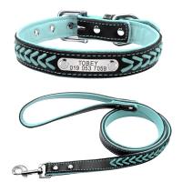 China Personalized Nameplate Custom Leather Dog Collars , Braided Leather Engraved Dog Collars for sale