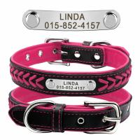 China Personalized Nameplate Custom Leather Dog Collars , Braided Leather Engraved Dog Collars for sale