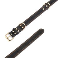 China Alloy Hardware Genuine Leather Dog Collars Double D Ring For Medium Large Dogs for sale