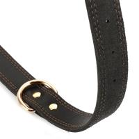 China Alloy Hardware Genuine Leather Dog Collars Double D Ring For Medium Large Dogs for sale