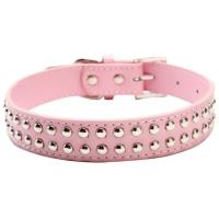 China 5 Adjustment Holes Soft Nylon Dog Collar Real Split Leather Studded OEM ODM Available for sale