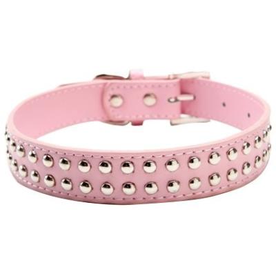 China 5 Adjustment Holes Soft Nylon Dog Collar Real Split Leather Studded OEM ODM Available for sale