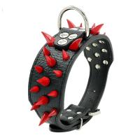 China Durable Handmade Dog Leather Leashes , Genuine Leather Collar Sharp Spiked Studded for sale