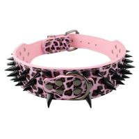 China Durable Handmade Dog Leather Leashes , Genuine Leather Collar Sharp Spiked Studded for sale