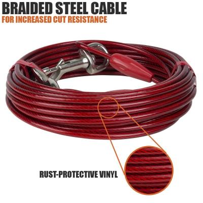 China Extra Long 30 Ft Nylon Dog Leash Braided Steel Anti Rusty Tie Out Cable for sale