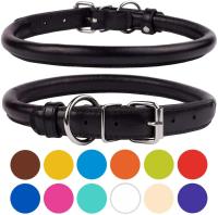 China Genuine Leather Handmade Dog Leather Leashes , Soft Padded Round Puppy Collar for sale
