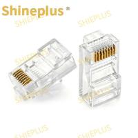 China RJ45 Crystal Head 8P8C CAT5E Hole 1.0 Tripod Double Band Shield, Cable Crystal Head for sale