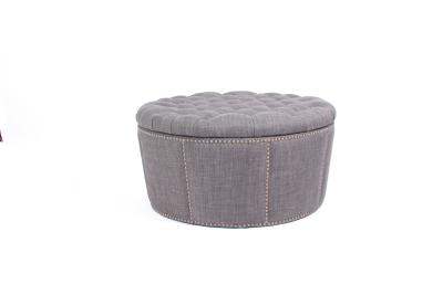 China China supplier wholesale good quality linen fabric round household wooden storage ottoman bench for sale