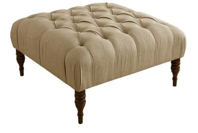 China antique  linen fabric home goods tufted square ottoman stool for sale