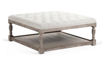 China french antique linen fabric home goods tufted square ottoman coffee table  for event and wedding for sale