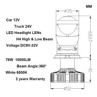 China JALN7 Car LED Lens Headlight Bulb H4 60/55W 10000LM 12V Truck 24V Head Lamp 6000K for sale