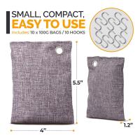 China OEM LOGO Activated Bamboo Charcoal Air Purifying Bag Odor Absorber 10x100g with Hooks for sale