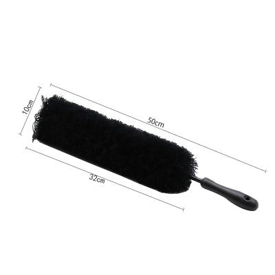 China Black Color Car Wheel Hub Cleaning Brush Dense Fluff Long Plastic Handle for sale