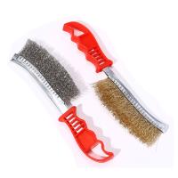China Abrasive Brass Coopered Coated Steel Knife Wire Brushes With Plastic Handle for sale