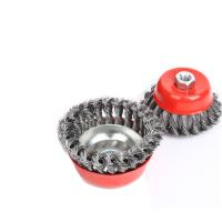 China Twisted Knot Steel Wire Cup Brush 3 Inch 14000 RPM Industrial Rotary Cleaning Brush for sale