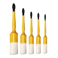 China Yellow Handle Boar Bristle Car Cleaning Brush Set 5 Pcs Detailing Brush for sale