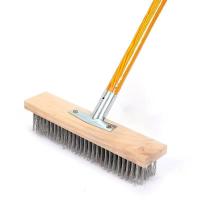 China Stainless Steel Wire Outdoor Courtyard Cleaning Brush with Wood Handle 50cm for sale
