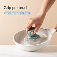 China Multi-Purpose Kitchen Pot Brush Stainless Steel Wire Heat Resistant Dish Cleaning Tool 20cm for sale