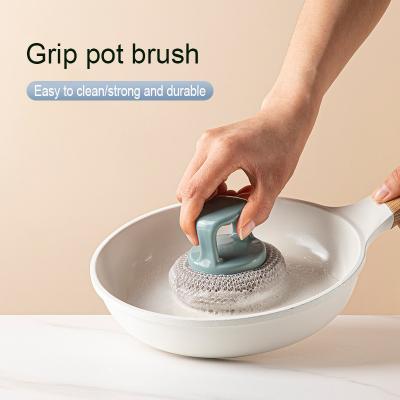 China Multi-Purpose Kitchen Pot Brush Stainless Steel Wire Heat Resistant Dish Cleaning Tool 20cm for sale