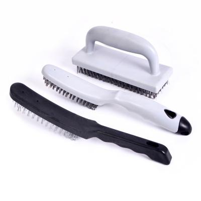 China Industrial Stainless Steel Cleaning Brush with Plastic Handle 6 Inch Heavy Duty Scrubber for sale