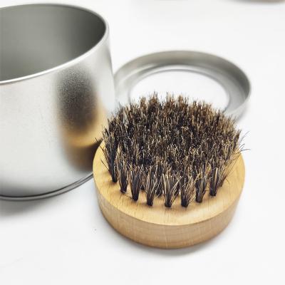 China Special Shaped Men Beard Brush Hog Bristle Wooden Base 5.5cm Dia Custom Logo for sale