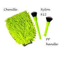 China Green Chenille Car Wash Mitt 25cm Automotive Cleaning Brush Set PP Nylon for sale