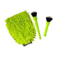 China Green Chenille Car Wash Mitt 25cm Automotive Cleaning Brush Set PP Nylon for sale