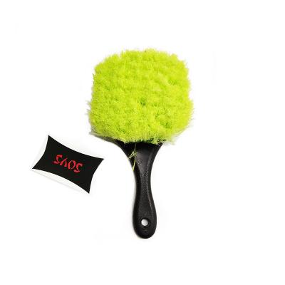 China Handheld Car Wheel Rim Cleaning Brush 21.5cm Soft Chenille Bristle Tire Scrubber for sale