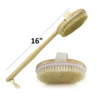 China Long Handle Household Cleaning Brush 16in Natural Boar Bristle Wooden Bath Brush for sale