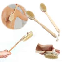 China Long Handle Household Cleaning Brush 16in Natural Boar Bristle Wooden Bath Brush for sale