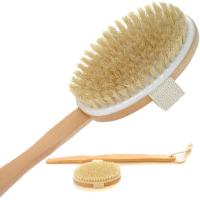 China Long Handle Household Cleaning Brush 16in Natural Boar Bristle Wooden Bath Brush for sale