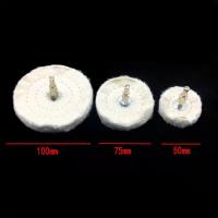 China 100mm White Flannelette Polishing Buffing Cloth Wheel 6mm Shank for Metal Glass for sale