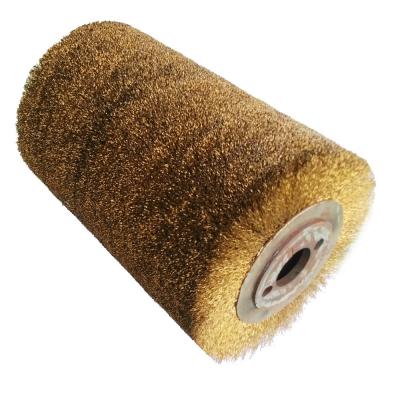 China Industrial Brass Bristle Curved Wood Polishing Brush Roller 100mm Customizable for sale