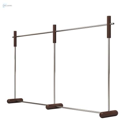 China Women's Display Shelf Stainless Steel Walnut Middle Island Rack Floor Bright Hanger for sale