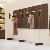 China Women's Display Shelf Stainless Steel Walnut Middle Island Rack Floor Bright Hanger for sale
