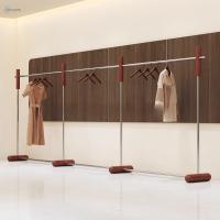 China Clothing Store Floor Middle Island Rack Stainless Steel Bright Hanger Walnut Display Prop for sale